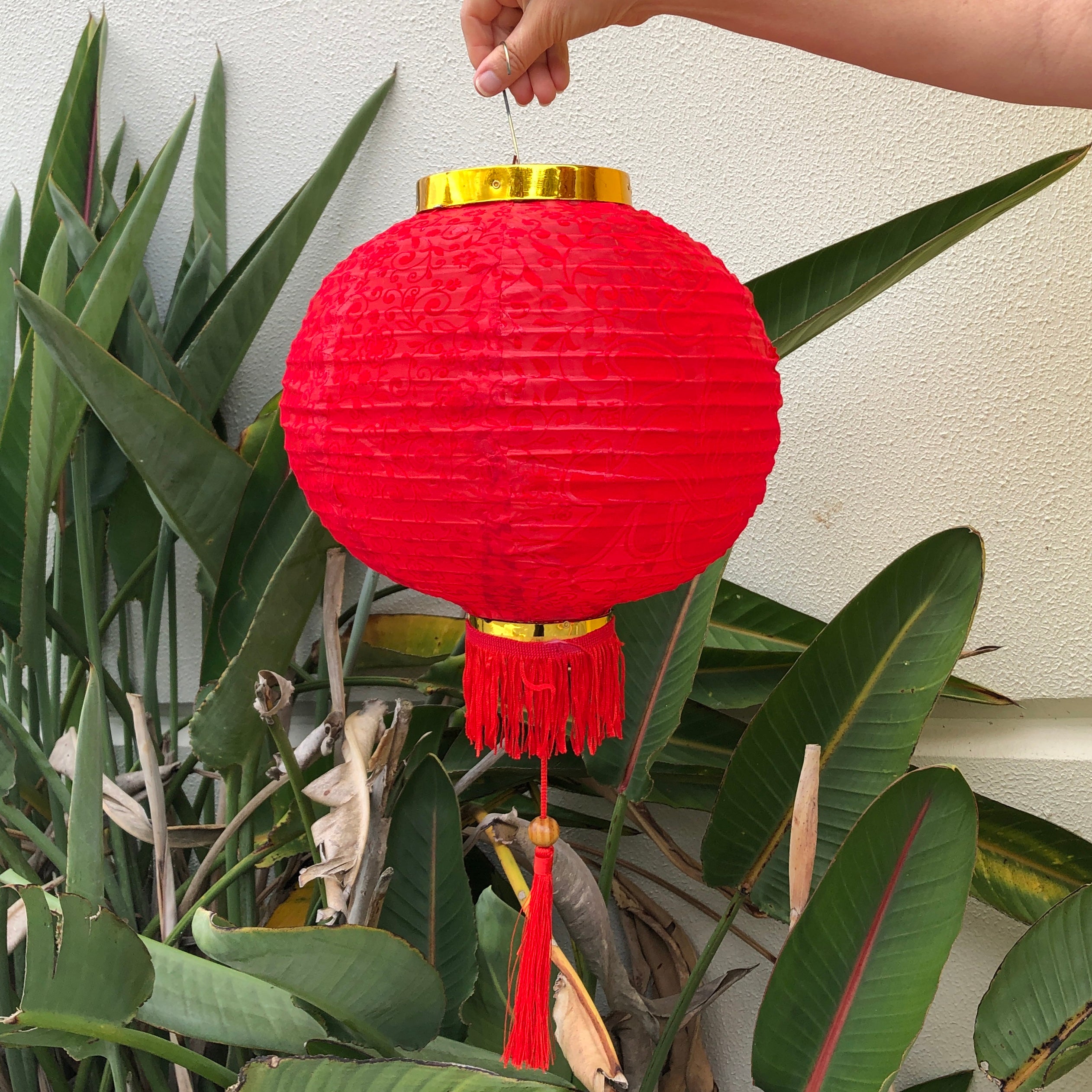 EOFY SALE - Medium Red Silk / Velvet Prosperity Chinese Lanterns - 2 p ...