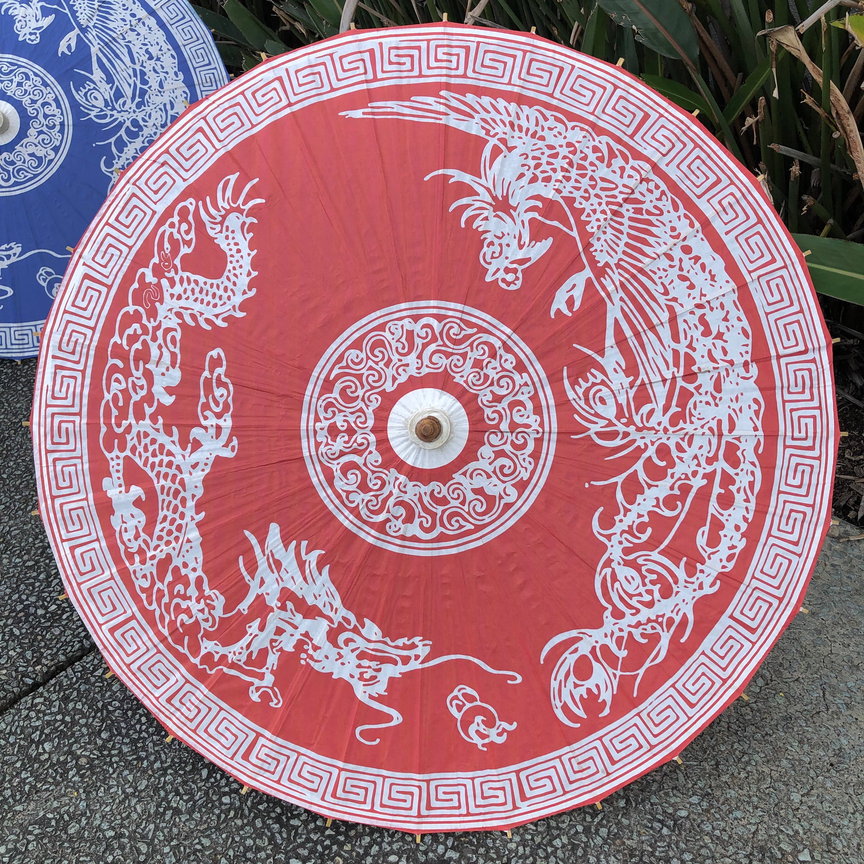 Paper parasol - red dragon and phoenix – lanternshop